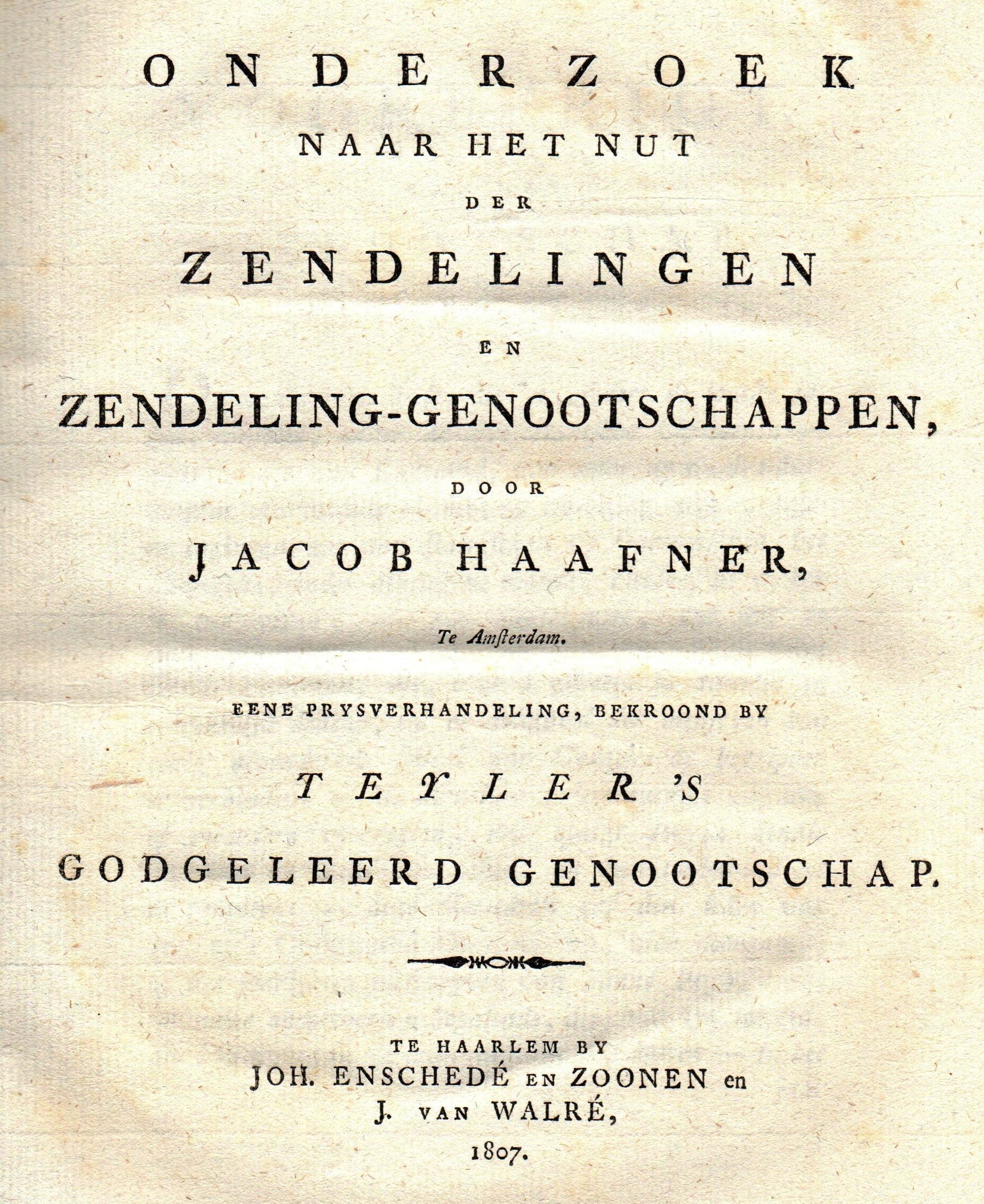 Haafner, Onderzoek naar het nut der zendelingen en zendeling-genootsch ...